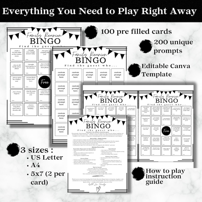 Family Reunion Bingo Game – 100 Unique “find the Guest Who” Prompts ...