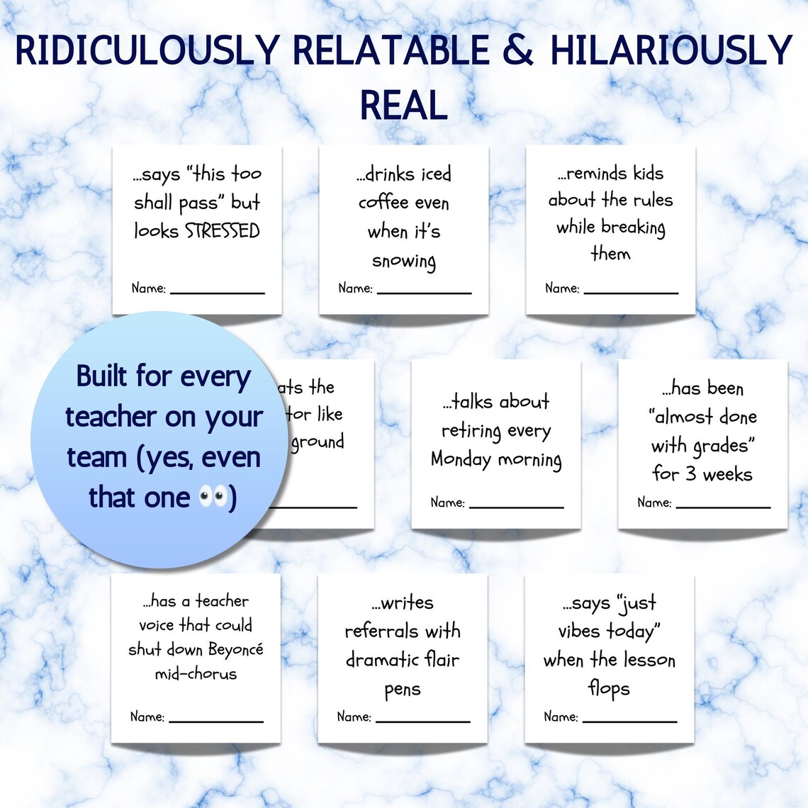 Teacher Trivia Bingo Game – Funny Teacher Bingo | Teacher Appreciation ...