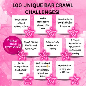 Bar Crawl Bingo Game Printable – 50 Editable Cards, 100 Tasks – Ladies ...