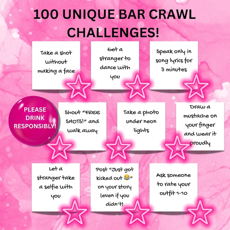 Bar Crawl Bingo Game Printable – 50 Editable Cards, 100 Tasks – Ladies ...