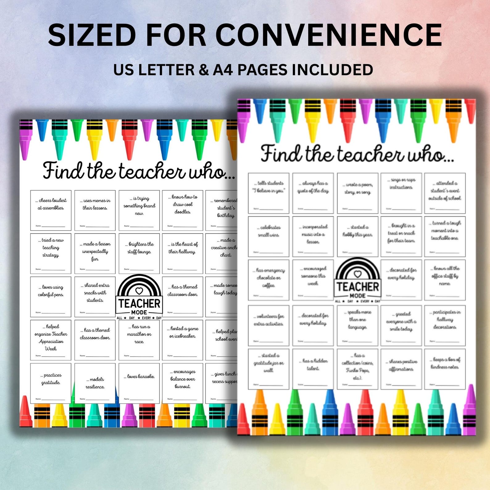 Teacher Appreciation Bingo Printable – Find a Teacher Who Game – Fun ...