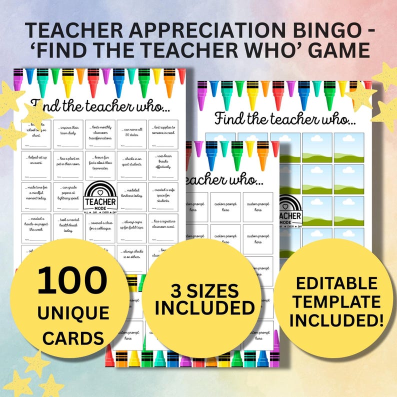 Teacher Appreciation Bingo Printable – Find a Teacher Who Game – Fun ...