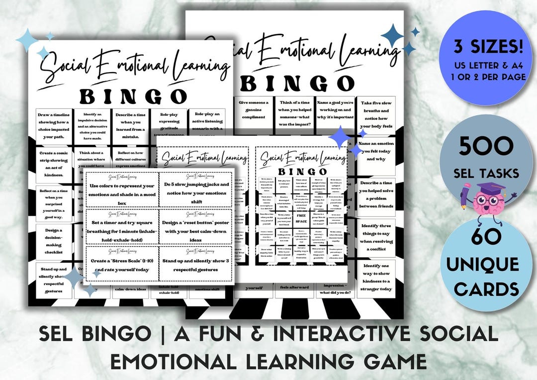 SEL Bingo Printable | 60 Bingo Cards + 500 SEL Task Prompts | Social ...