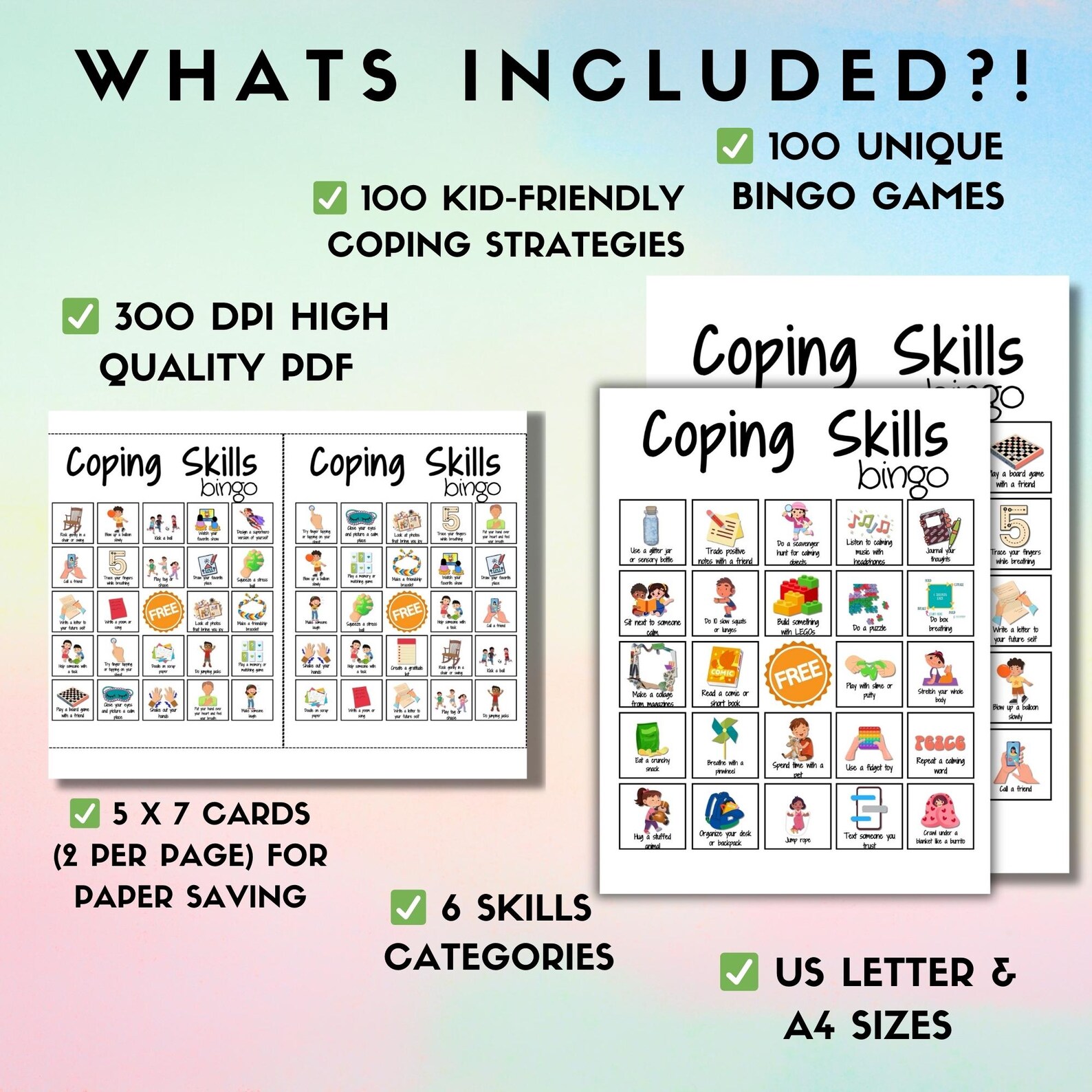 Mental Health Bingo Game for Kids – 100 Unique SEL Bingo Cards + 100 ...