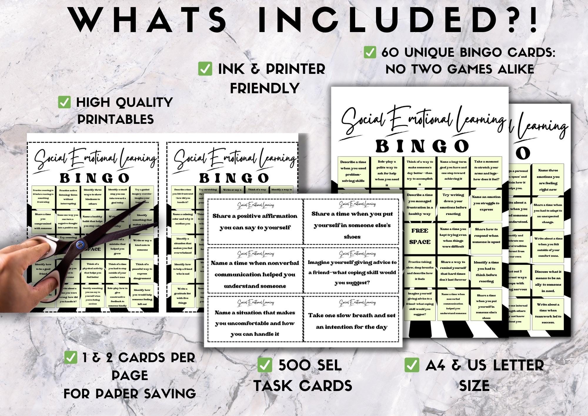 SEL Bingo Printable Game | 60 Cards + 500 Social Emotional Learning ...