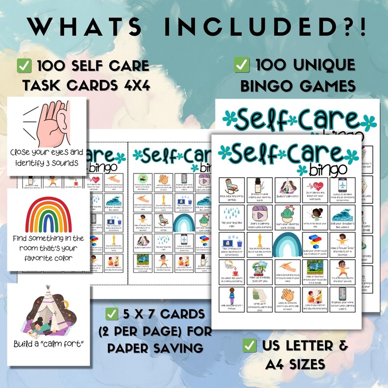 Self-care Bingo + Task Cards for Kids – 100 Printable Activities for ...