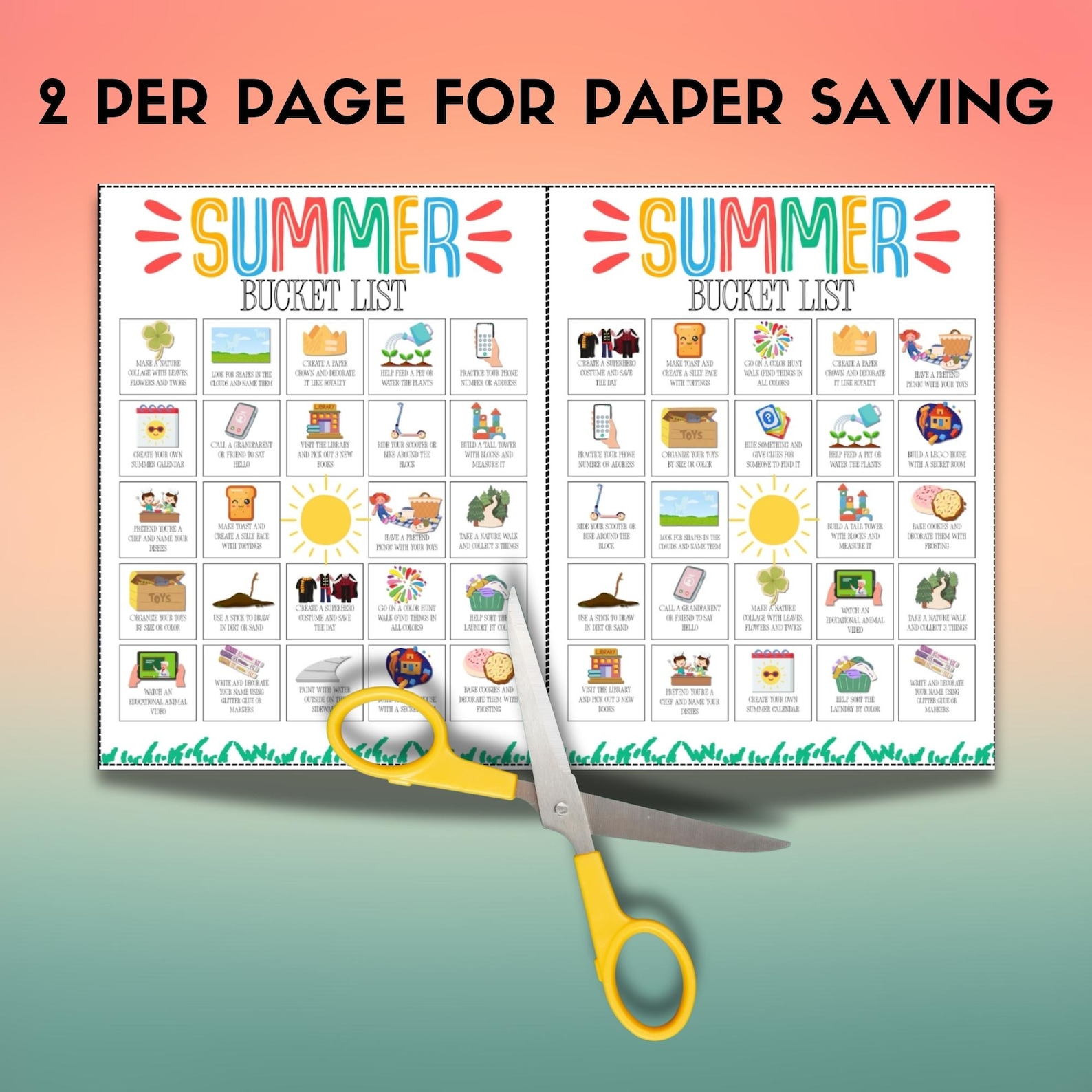 Kids Printable Summer Activity Bingo Game – 100 Printable Cards ...