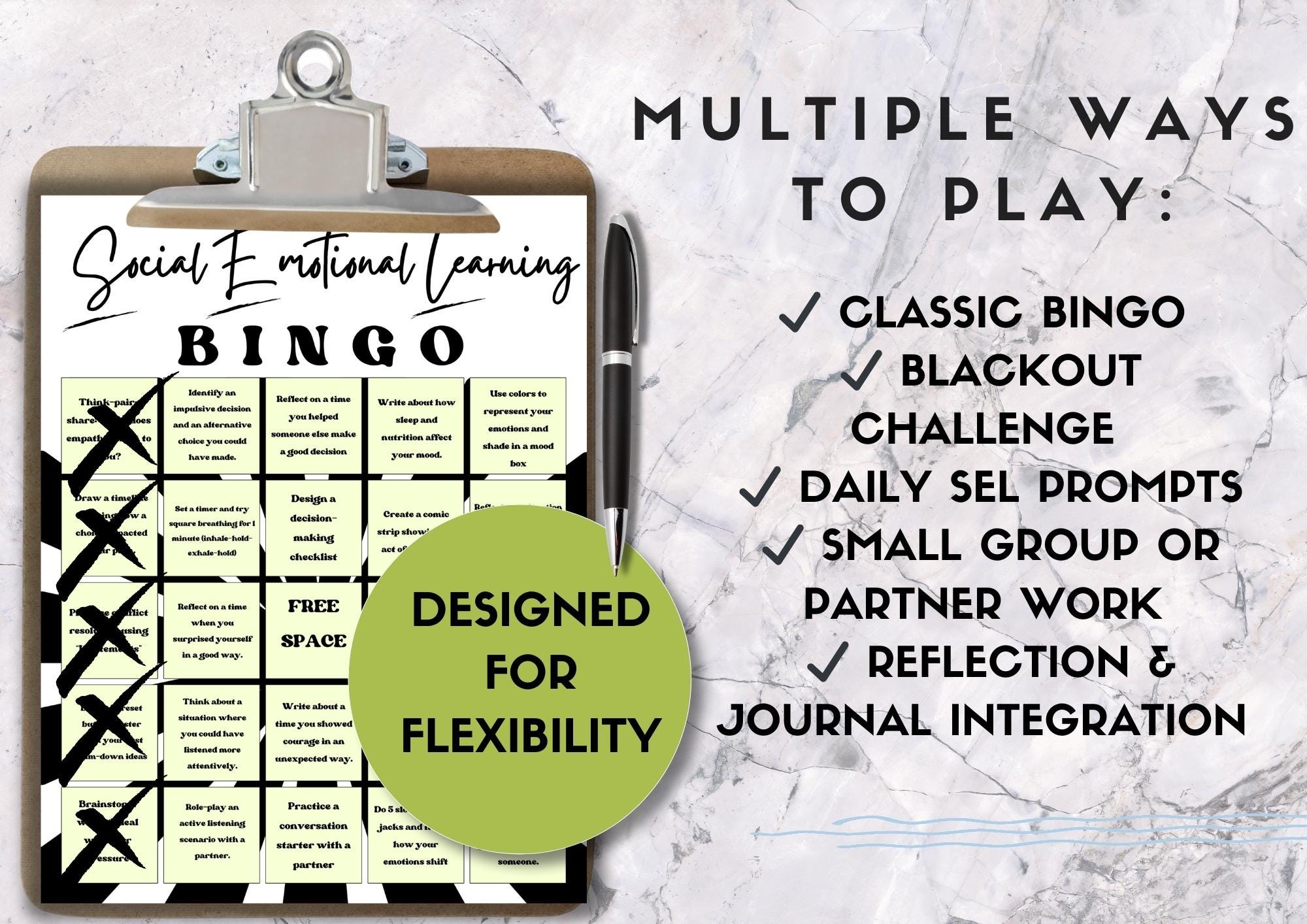 SEL Bingo Printable Game | 60 Cards + 500 Social Emotional Learning ...