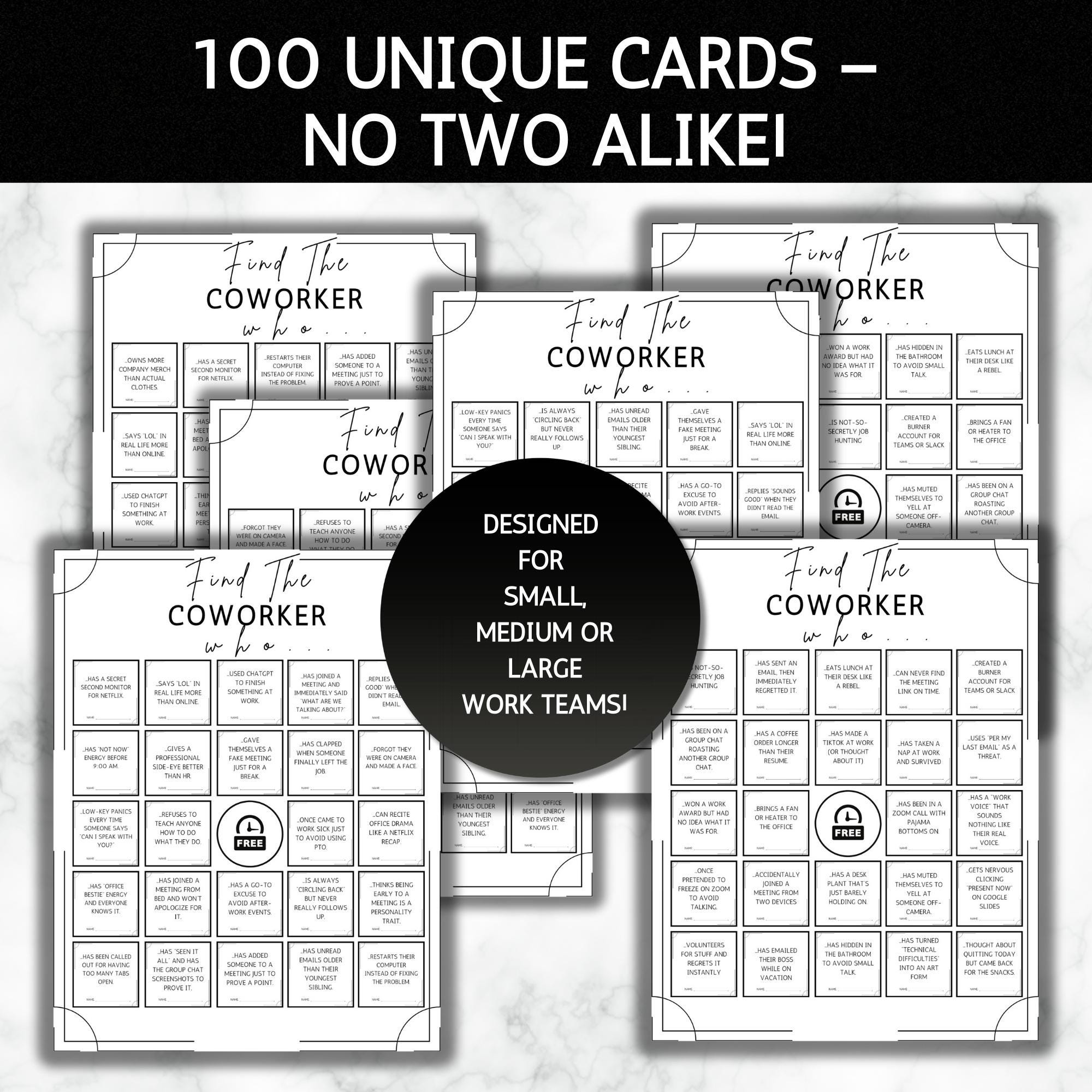 Coworker Find Someone Who Bingo – Printable Team Building Game | 100 ...