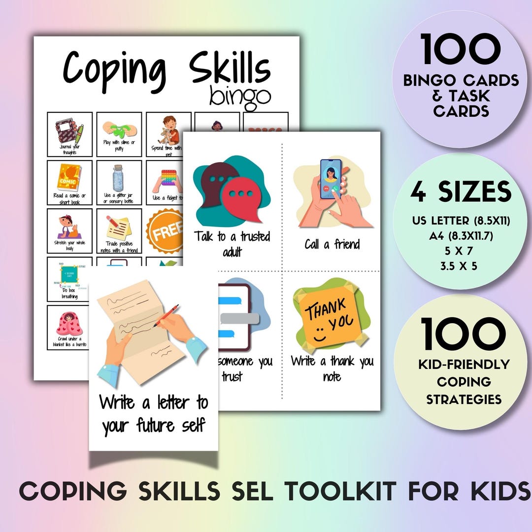 Coping Skills Bingo + Task Cards Bundle for Kids – 100 SEL Bingo Games ...