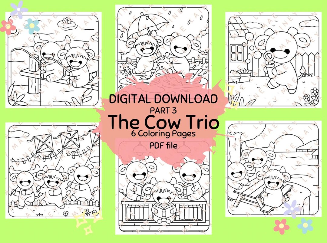PART 3- 6 Coloring Pages, Pdf Format, Cow Coloring, Coloring Book ...