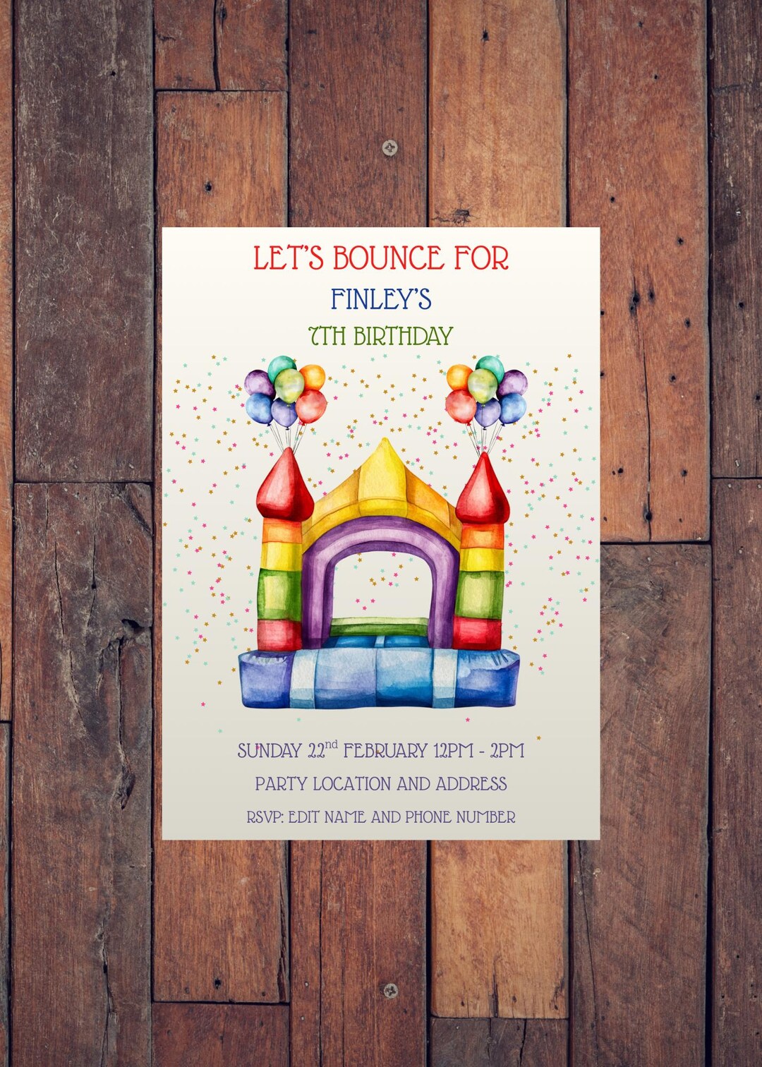 Bouncy Castle Invitation 5x7 Editable Canva Template Bounce Party ...
