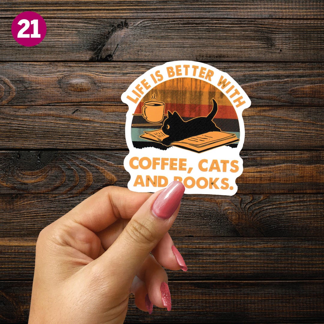 Coffee, Cats, and Books Stickers Reading Book Lover Gift E-reader ...