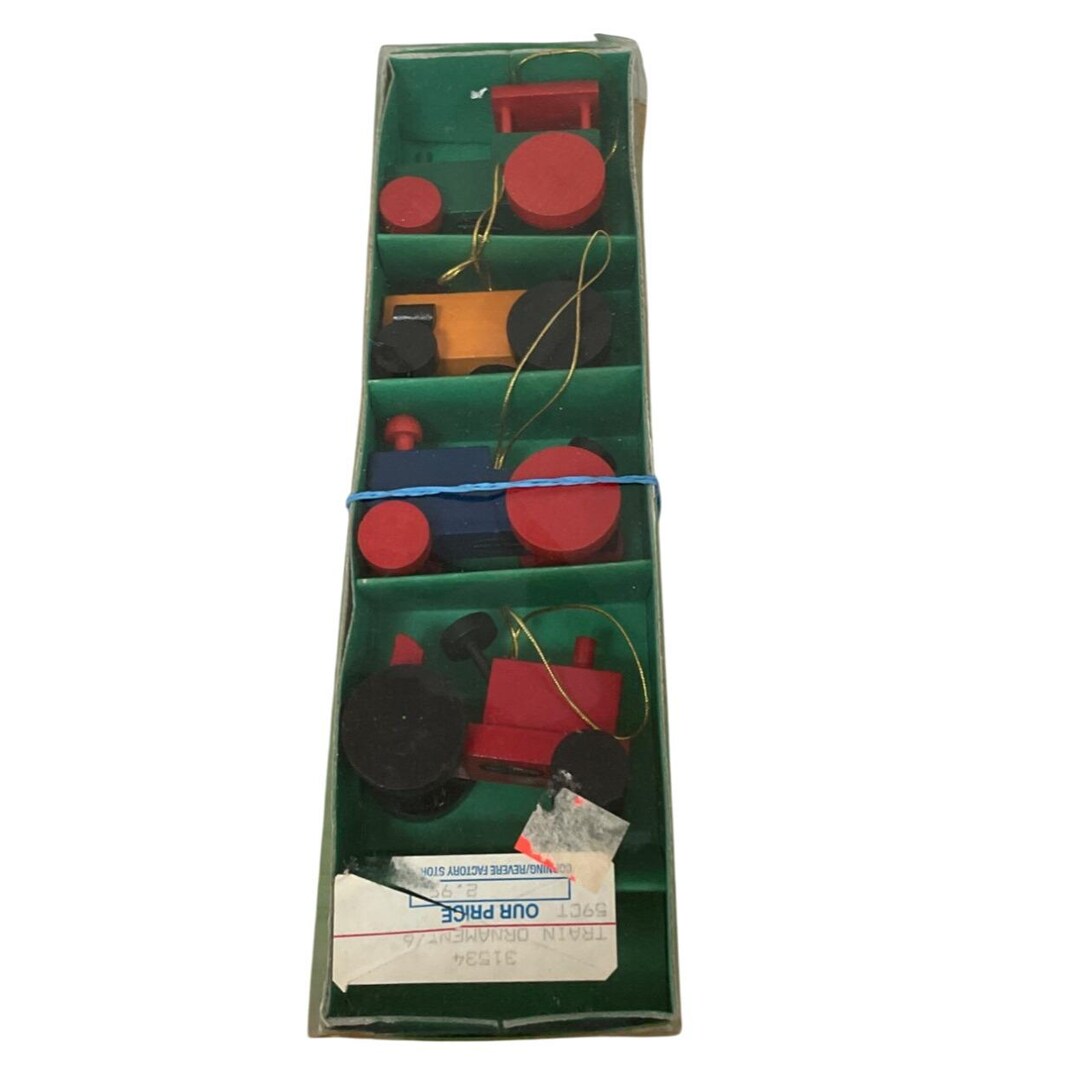 Vintage Corning Revere Wooden Tractor Train Christmas Ornaments 3" Set ...
