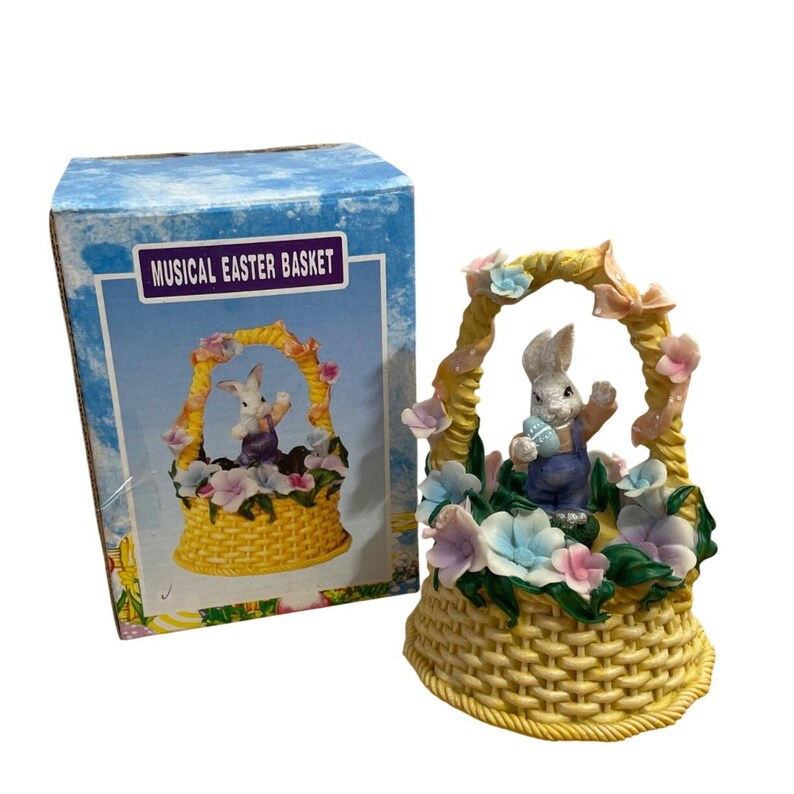 Trippies Musical Easter Basket Figurine W Bunny Flowers Wind up Brand ...