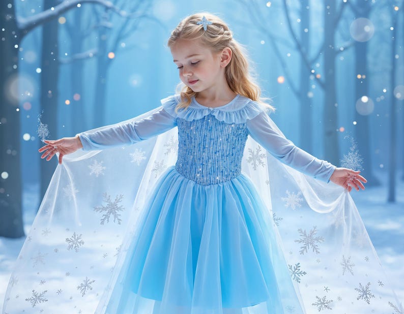Frozen Princess Dress for Girls Elsa Costume With Cape Birthday ...