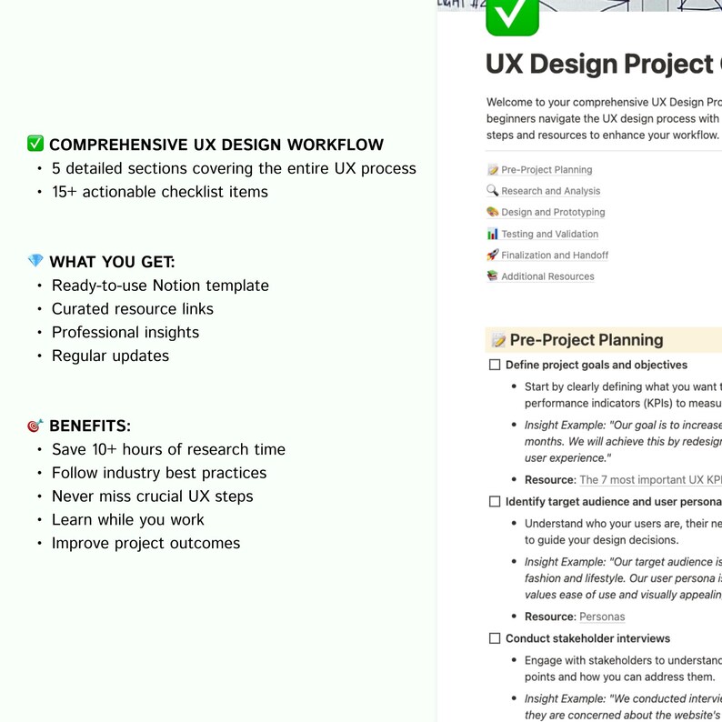 Beginner's UX Design Project Checklist | Notion Access via PDF - Etsy
