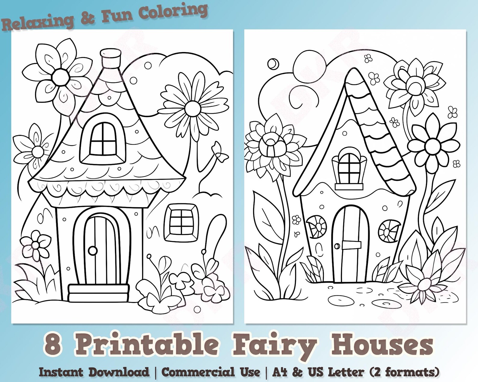 Whimsical Fairy House Colouring Pages for Kids - 8 Printable Cute ...