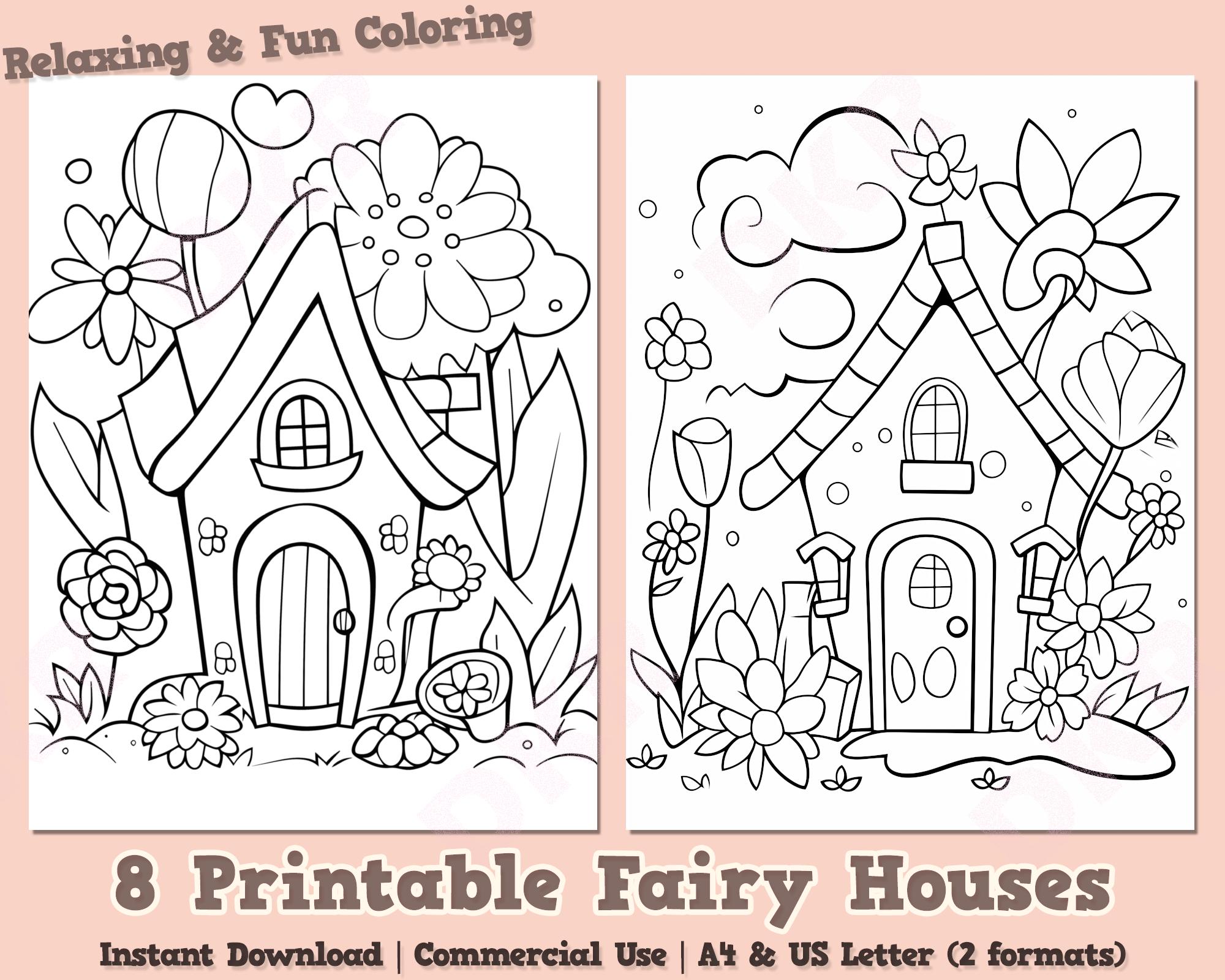 Fairy House Coloring Pages: 8 Whimsical Printable Designs (PDF) - Etsy