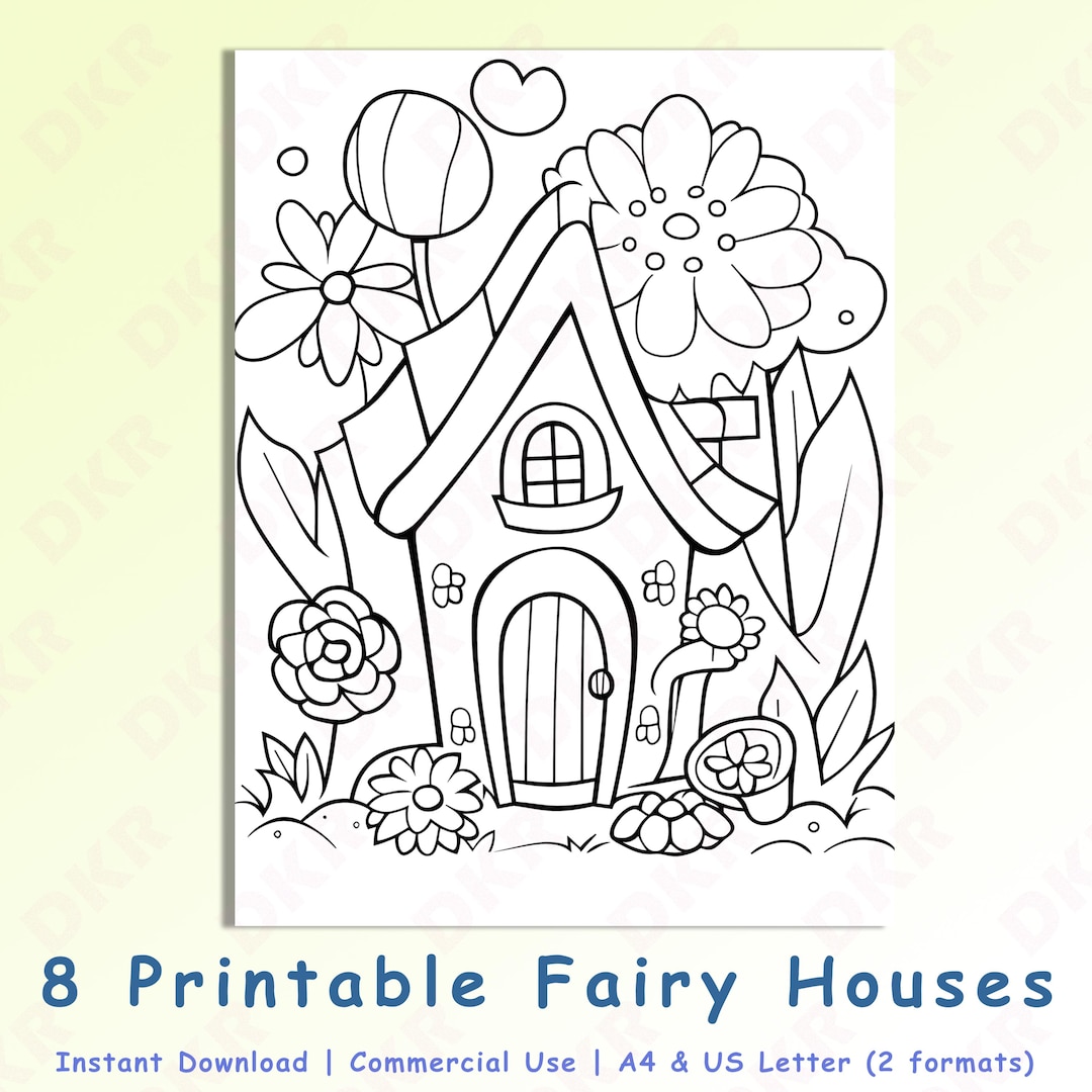 Fairy House Coloring Pages: 8 Whimsical Printable Designs (PDF) - Etsy