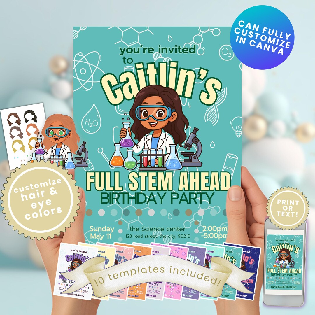 Science Birthday Invitation Personalized Invite Editable STEM Party ...