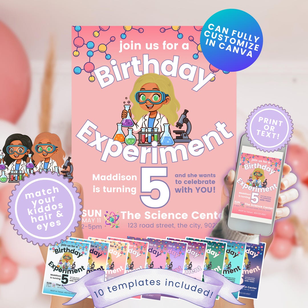Experiment Party Invitation Birthday Personalized Invite Editable ...