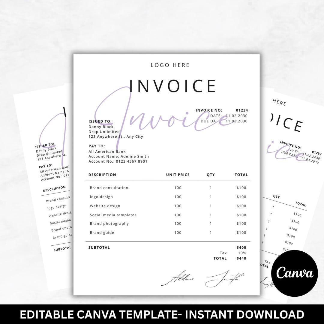 Editable Invoice Template for Business Owners | Canva Template ...