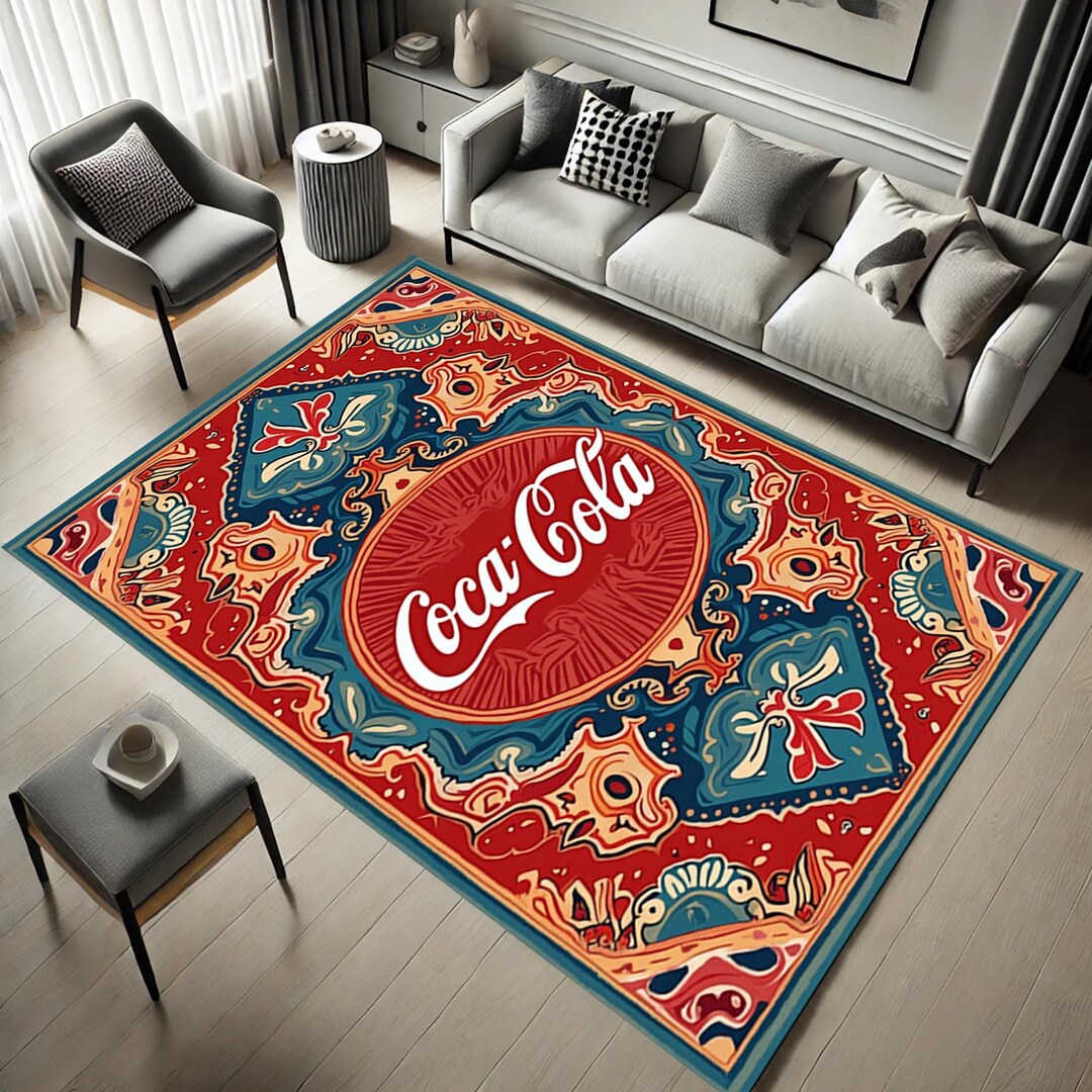 Birthday Gift, Elegant,cola, Area Rug, Living Room, White Logo, Stylish ...