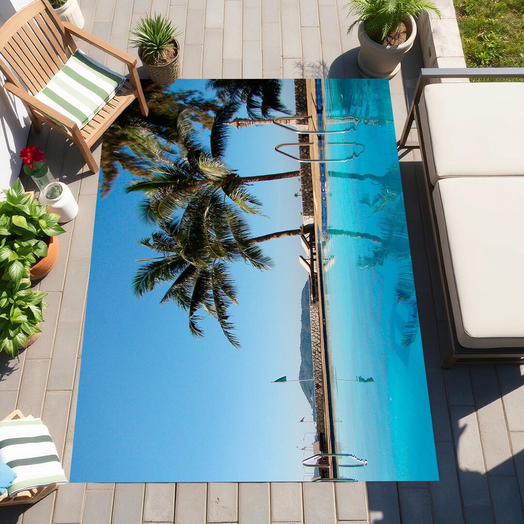 Tropical Palm Tree Pool Rug: Non-slip Outdoor Carpet - Etsy