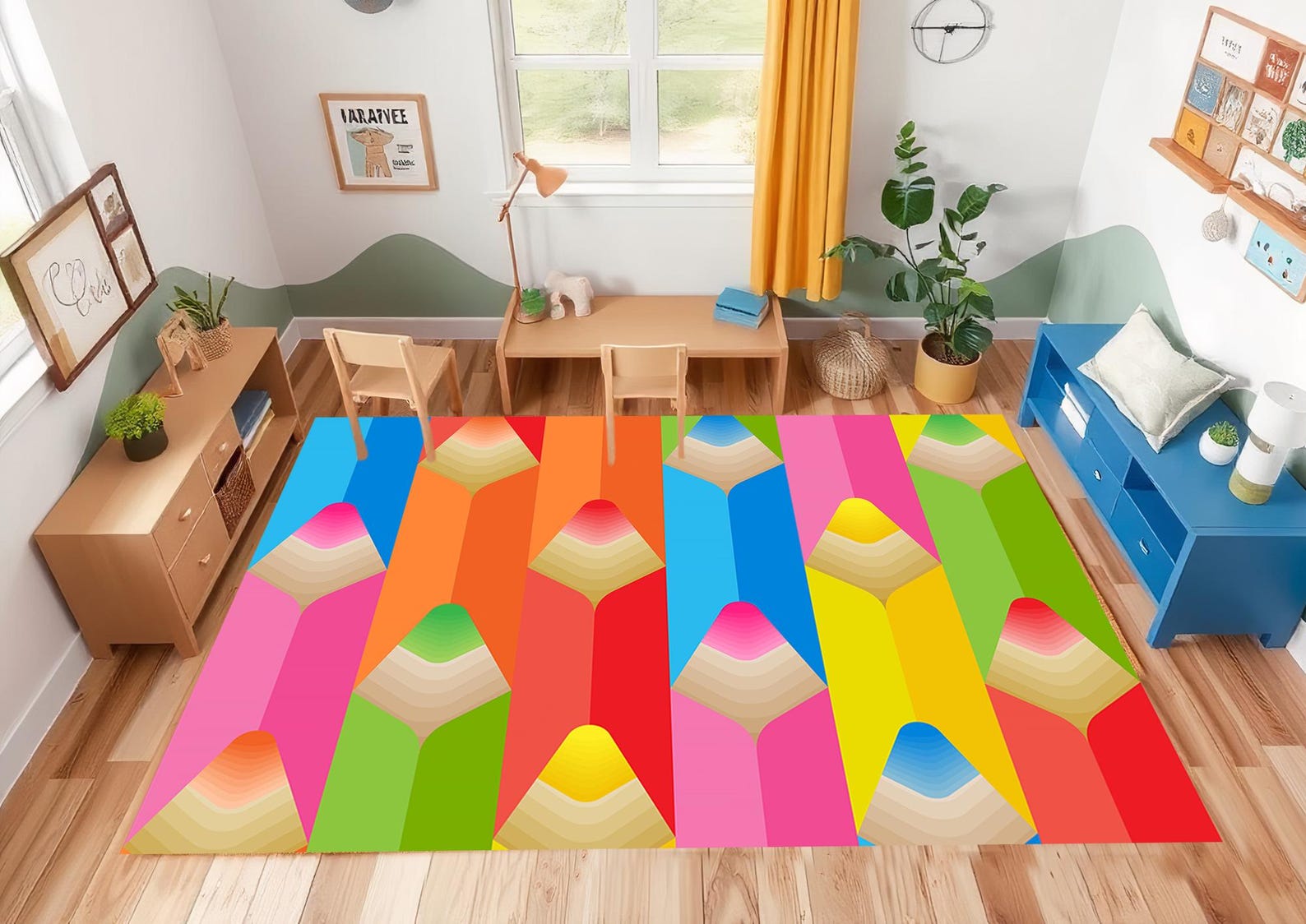 Colored Pencils Kids Rug: Cartoon Playroom Carpet - Etsy