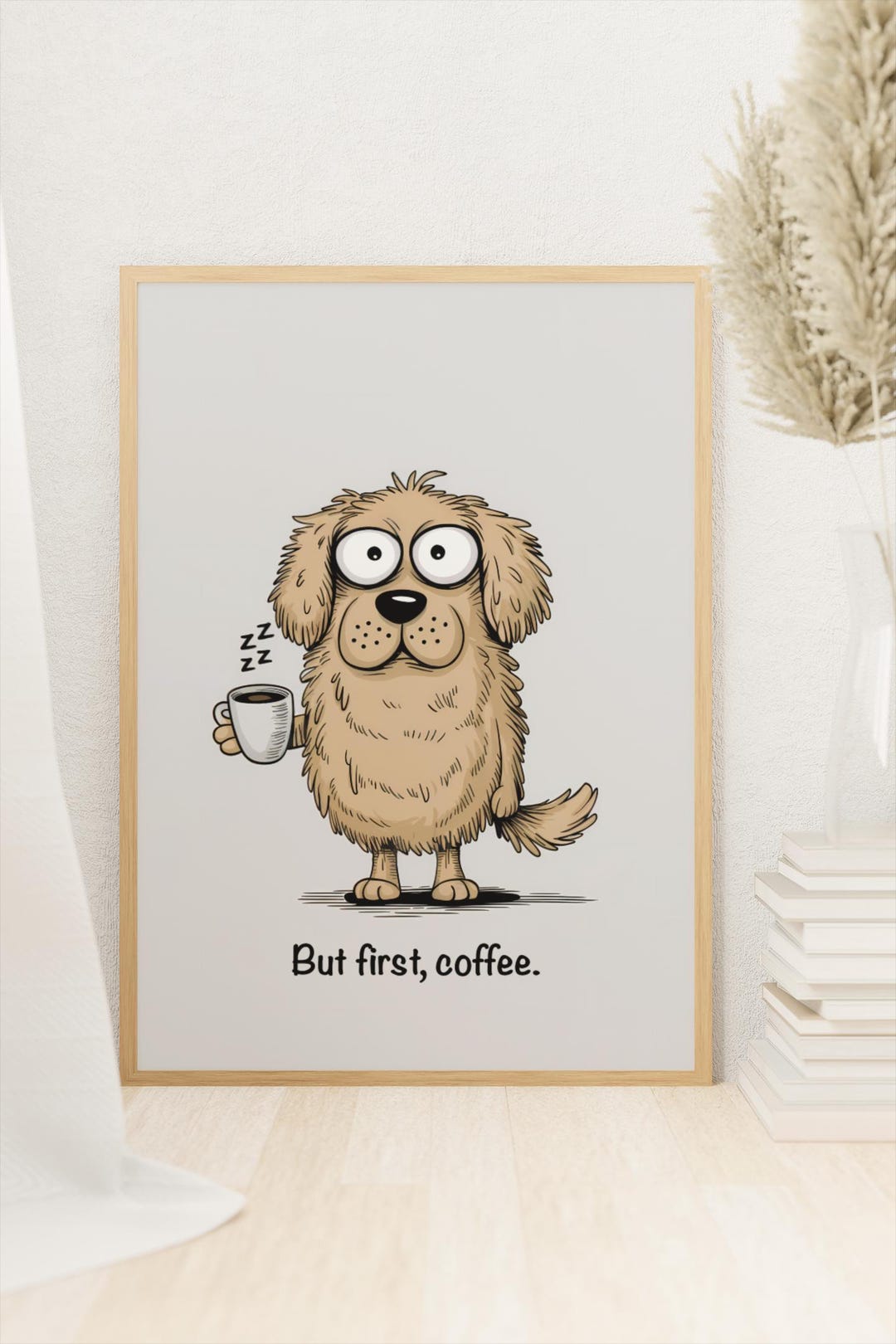 Coffee First Dog Art | Funny Coffee Poster, Golden Retriever Wall Art ...