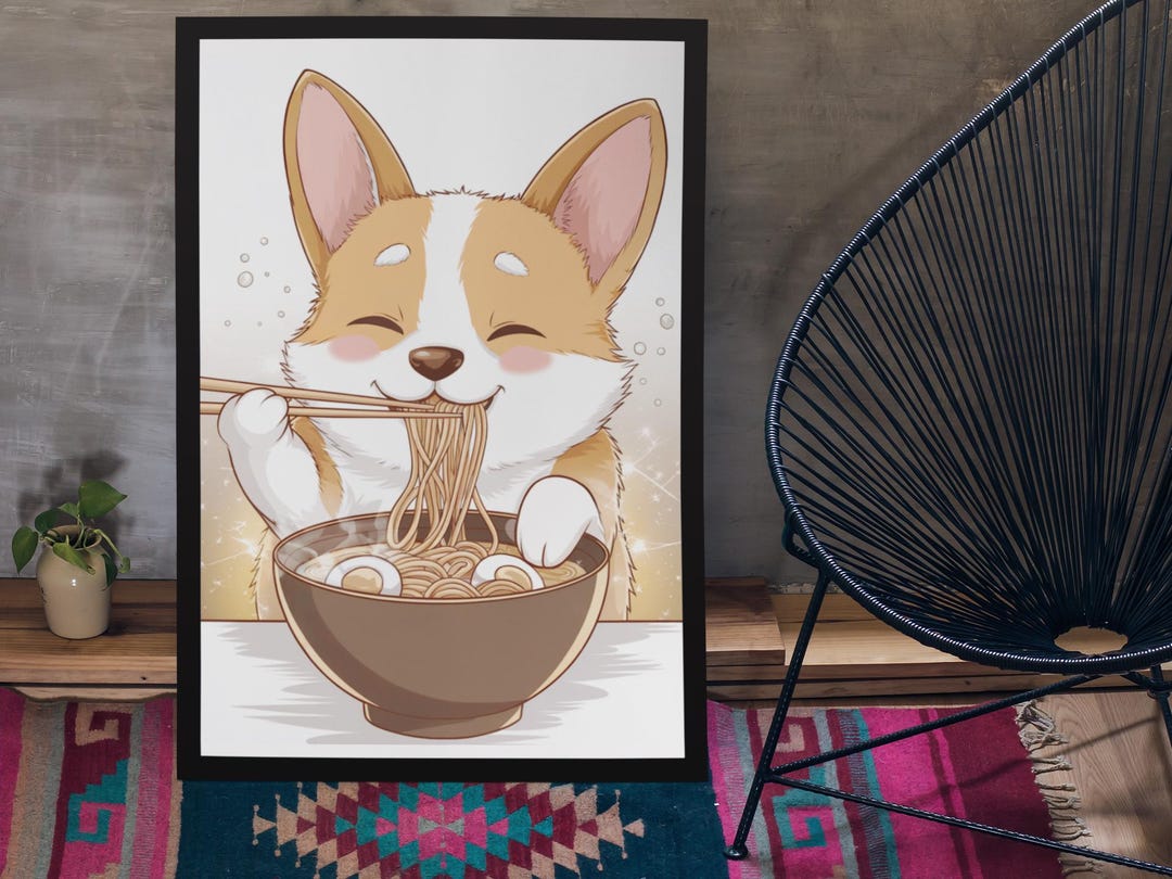 Cute Corgi Ramen Art Print | Anime Food Poster, Ramen Lover,| Kawaii ...