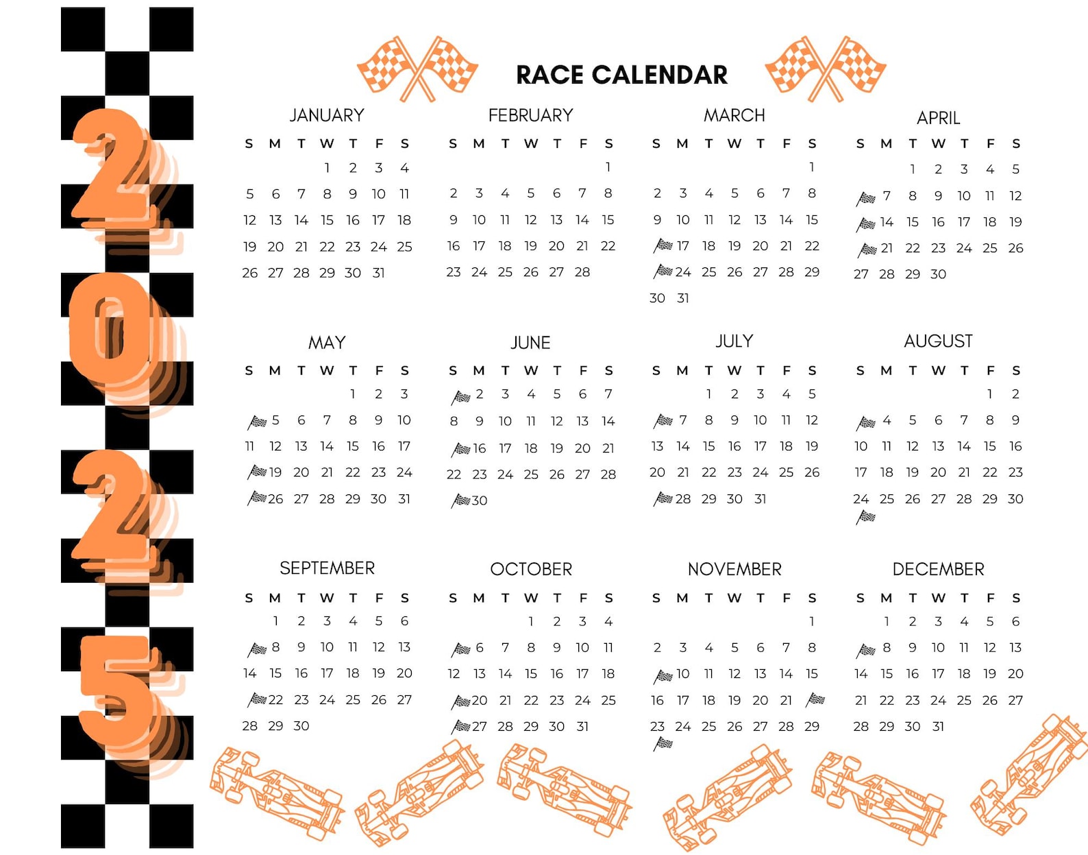 F1 Race Calendar- Papaya - Etsy