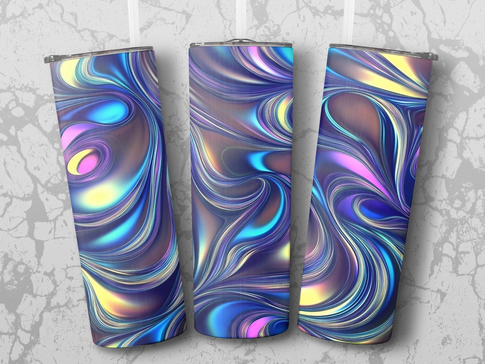 Holographic Swirls Tumbler Wrap: Abstract Swirl Design (PNG Digital ...