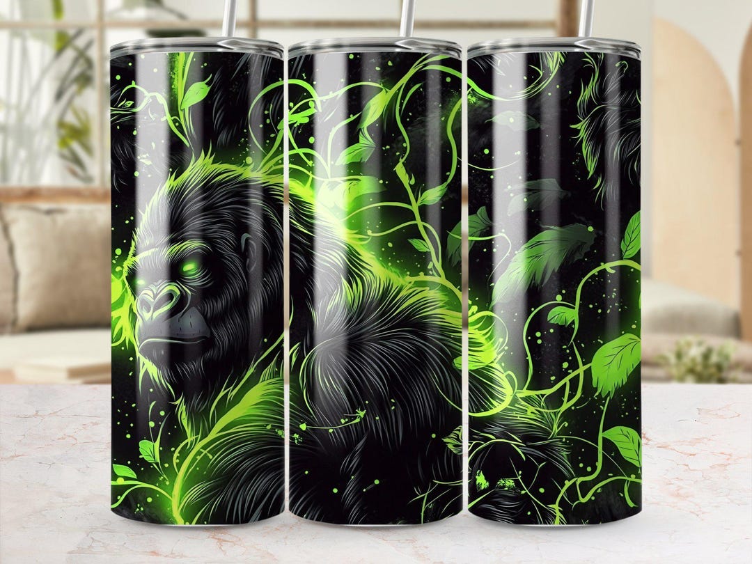 Gorilla Neon Tumbler Wrap PNG, 20oz Skinny Tumbler Wrap, Digital ...
