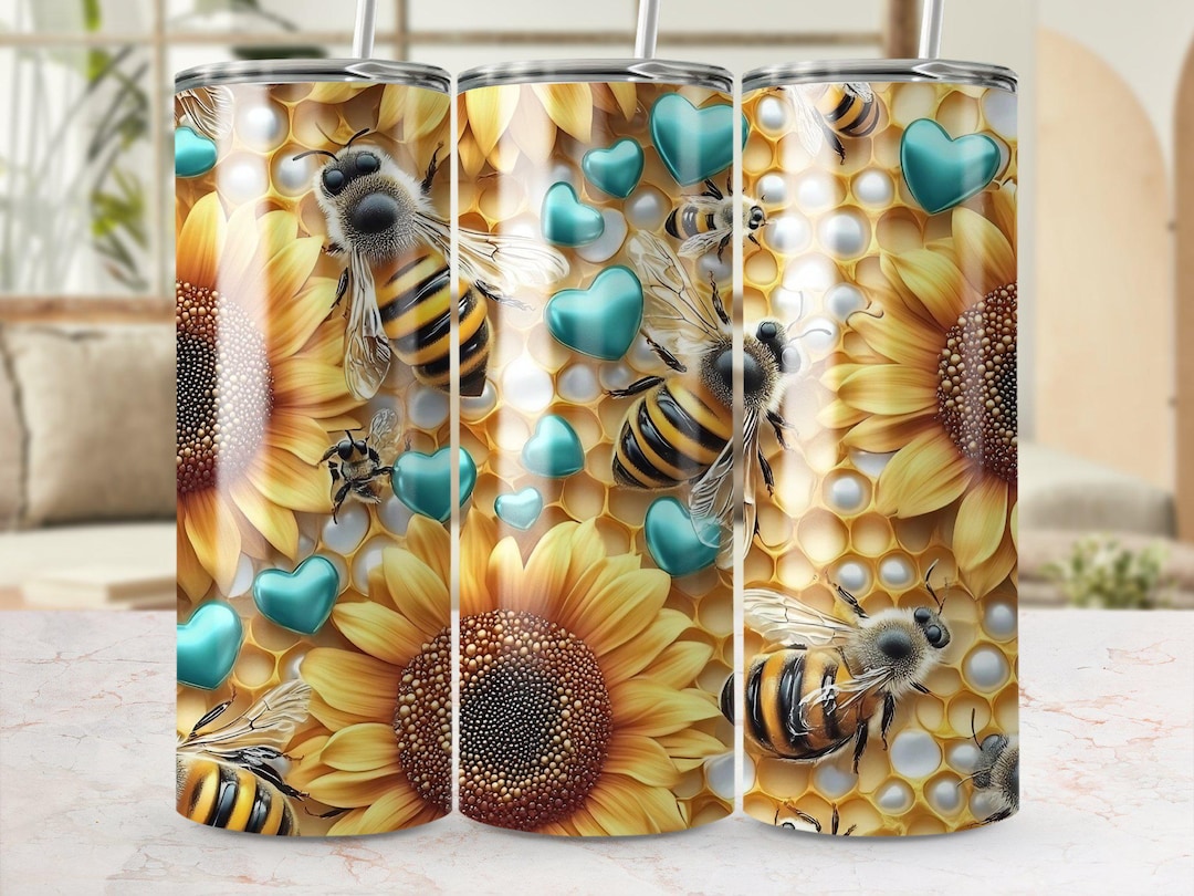 Bumble Bee Sunflower Tumbler Wrap Honeycomb Turquoise Heart Design ...