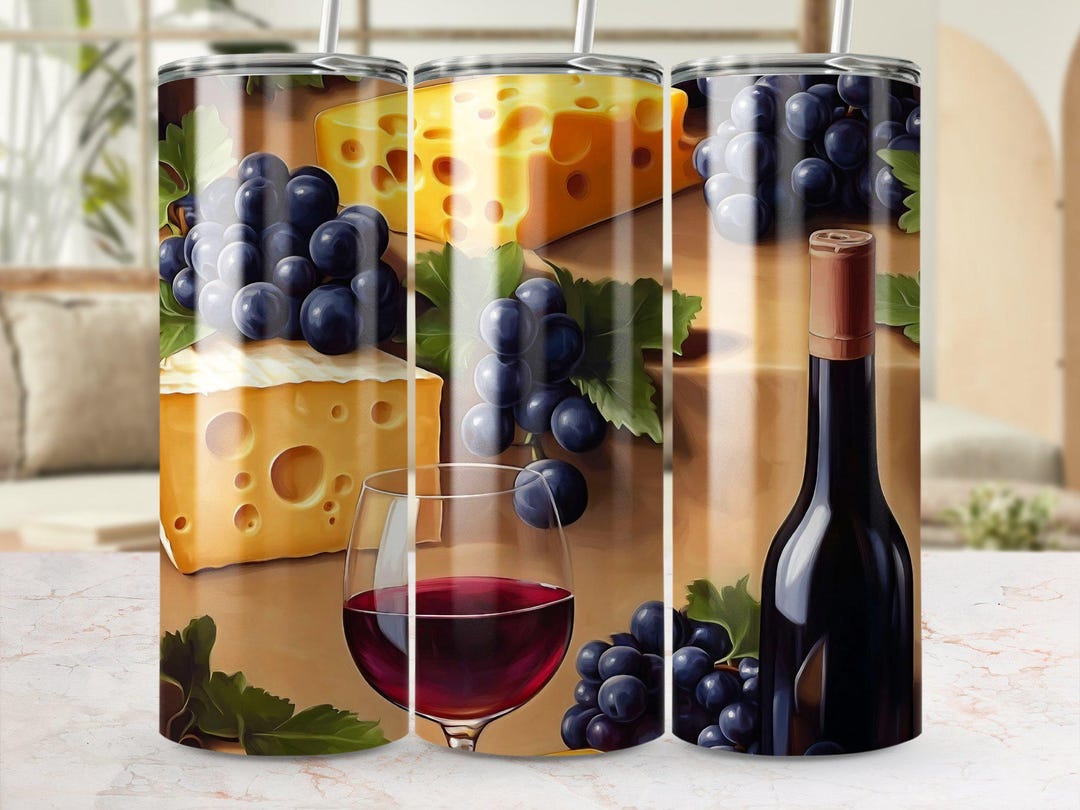 Wine Cheese Grapes Tumbler Wrap, Food Lover Gift, Foodies Gift Seamless ...