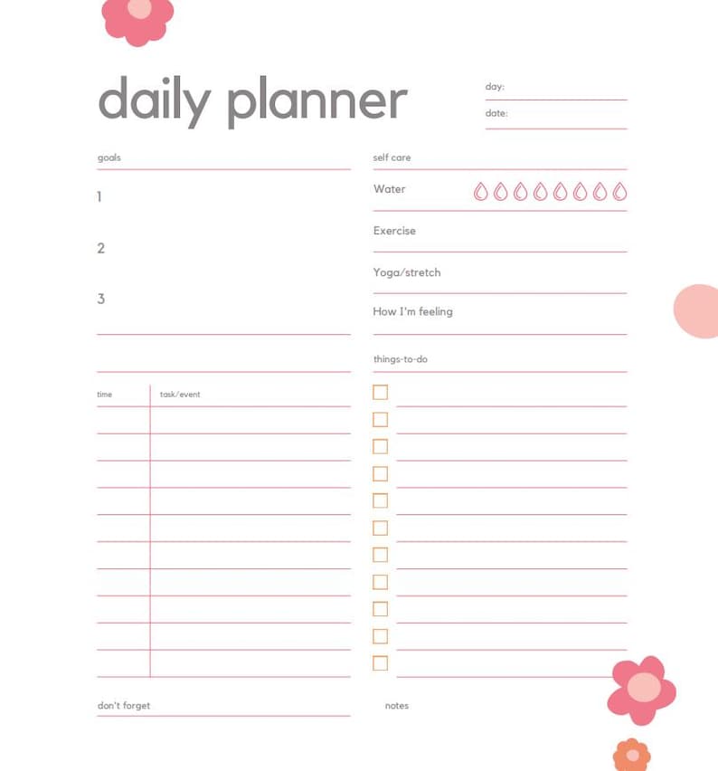 Simple Daily Planner - Printable PDF for Productivity & Self-care - Etsy