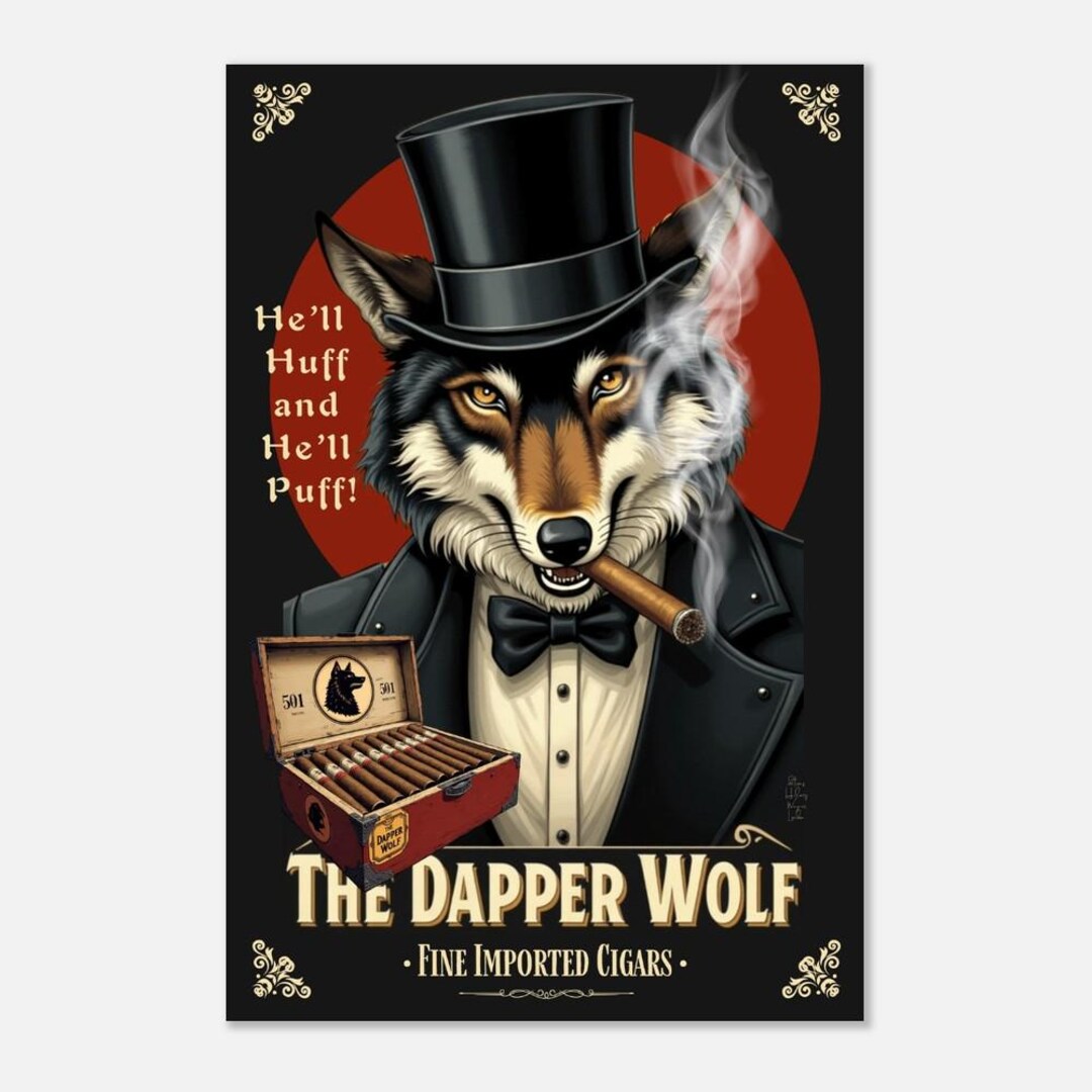 Vintage Cigar Advertisement Poster the Dapper Wolf Retro, Lounge, Speakeasy, Giclee Fine Art ...