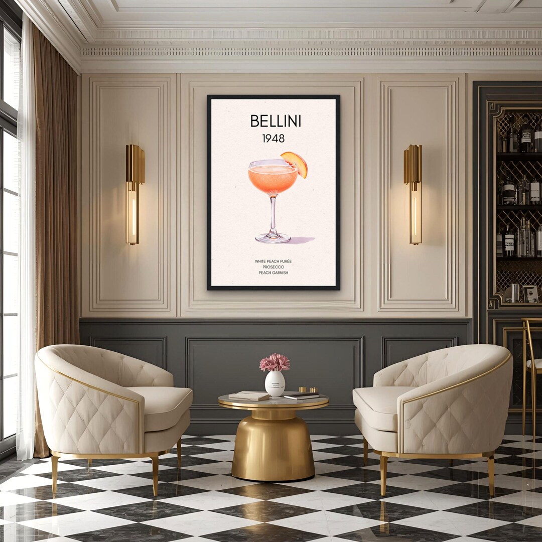 Bellini Cocktail Bar Poster Print - Framed Retro Lounge Wall Décor - Etsy
