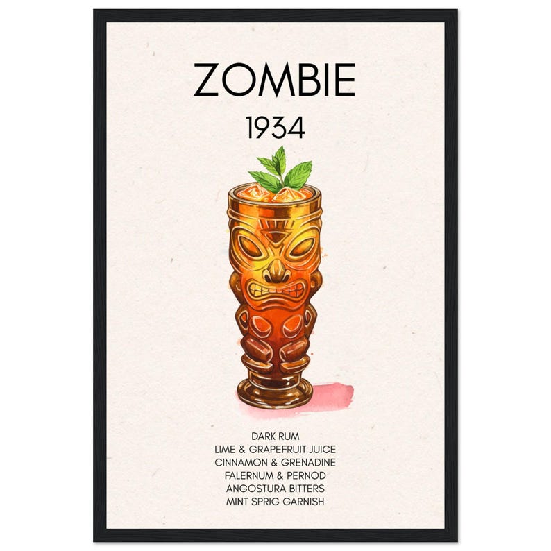 Zombie Cocktail Tiki Bar Poster Print - Framed Retro Lounge Décor - Etsy