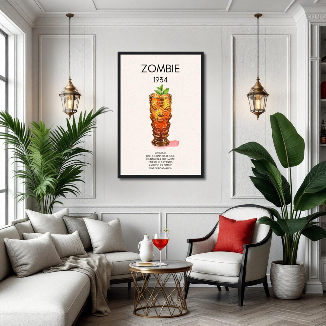 Zombie Cocktail Tiki Bar Poster Print - Framed Retro Lounge Décor - Etsy