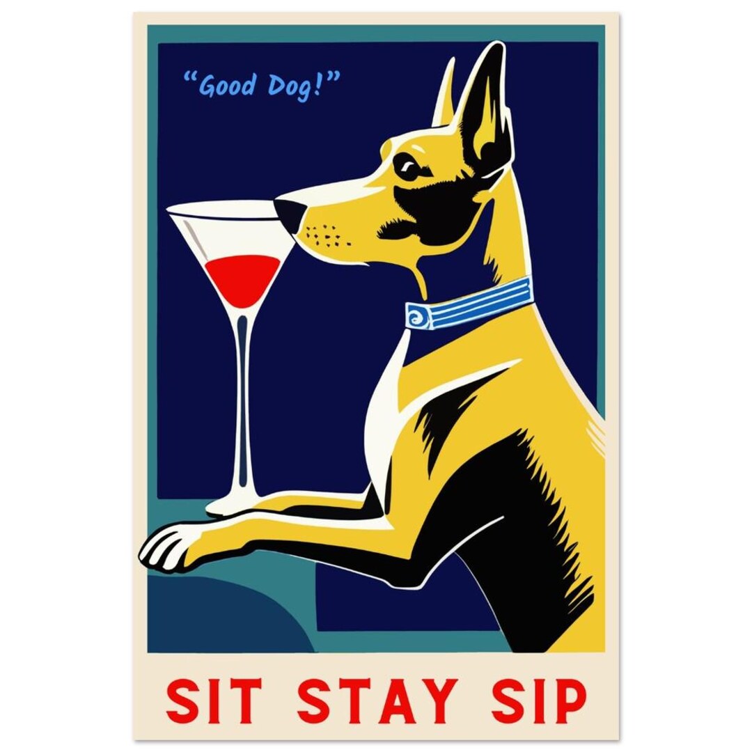 Art Deco Dog Martini Print Great Dane Wall Art Vintage Style Bar Decor ...
