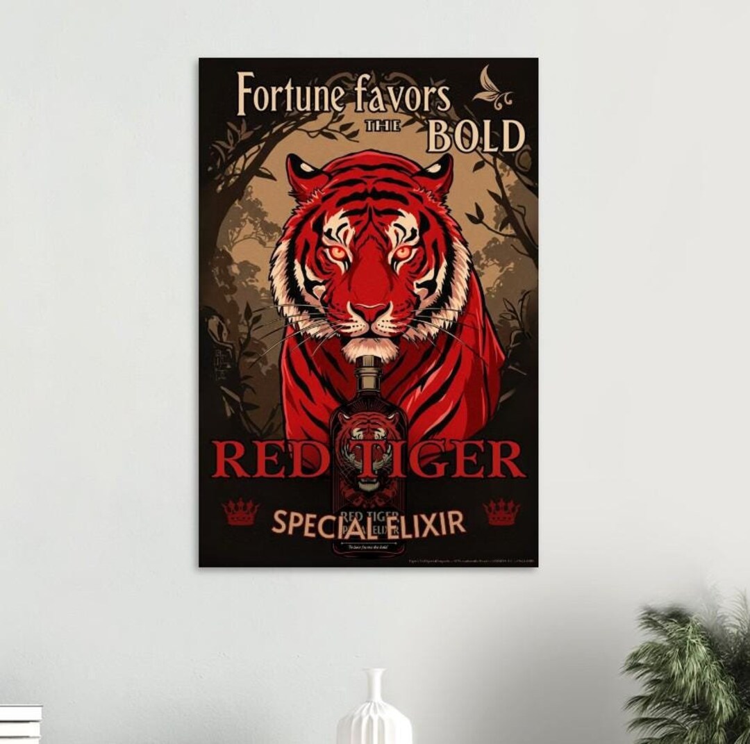 Red Tiger Elixir-fortune Favors the Bold Vintage Style Cocktail Poster ...