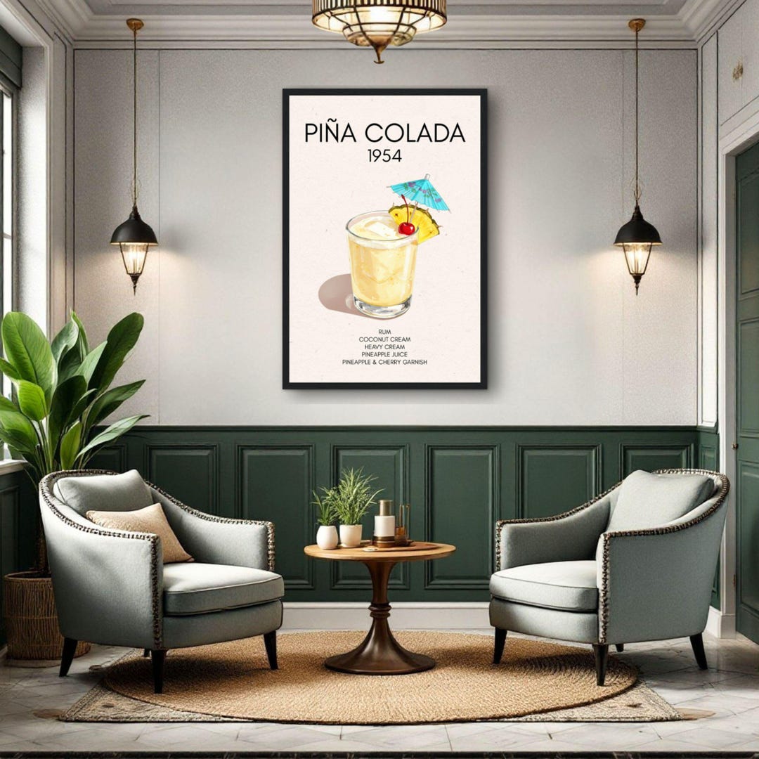 Pina Colada Tropical Tiki Cocktail Drink- Framed Bar Art Poster Print ...