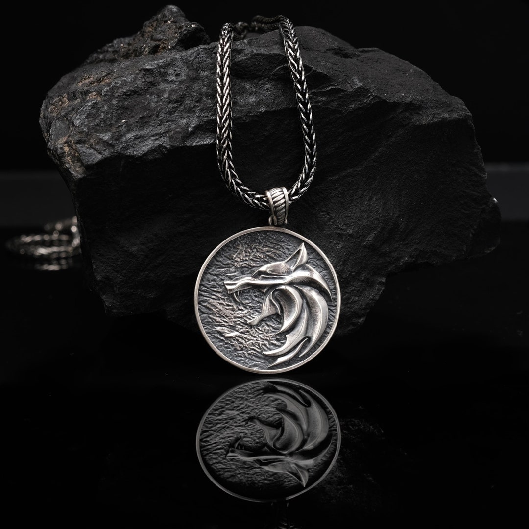 925 Sterling Silver Witcher Locket Pendant | Wolf Necklace for Men ...