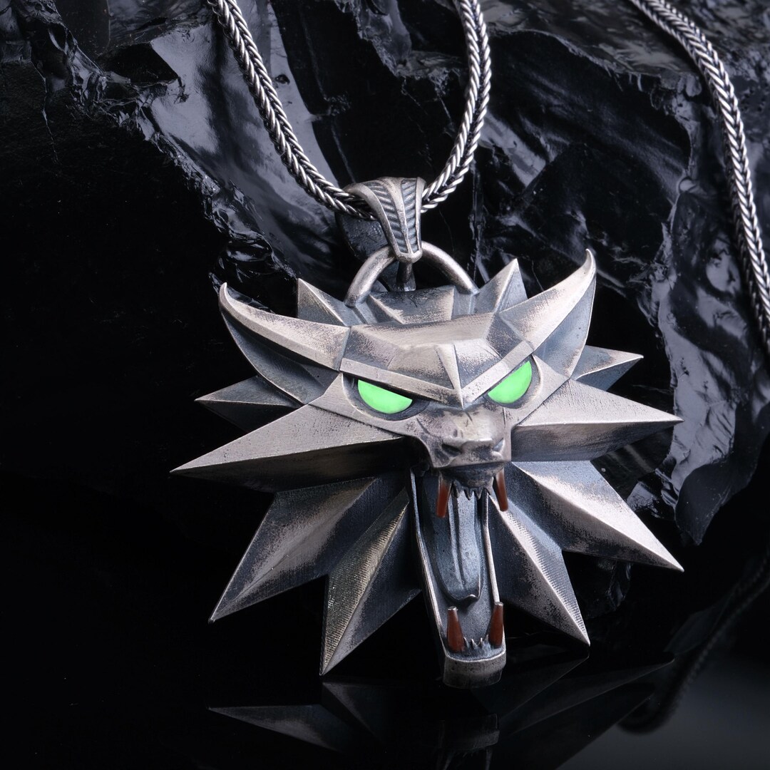 925K Silver Phosphorous Witcher Wild Hunt Wolf Pendant Handmade Gothic ...