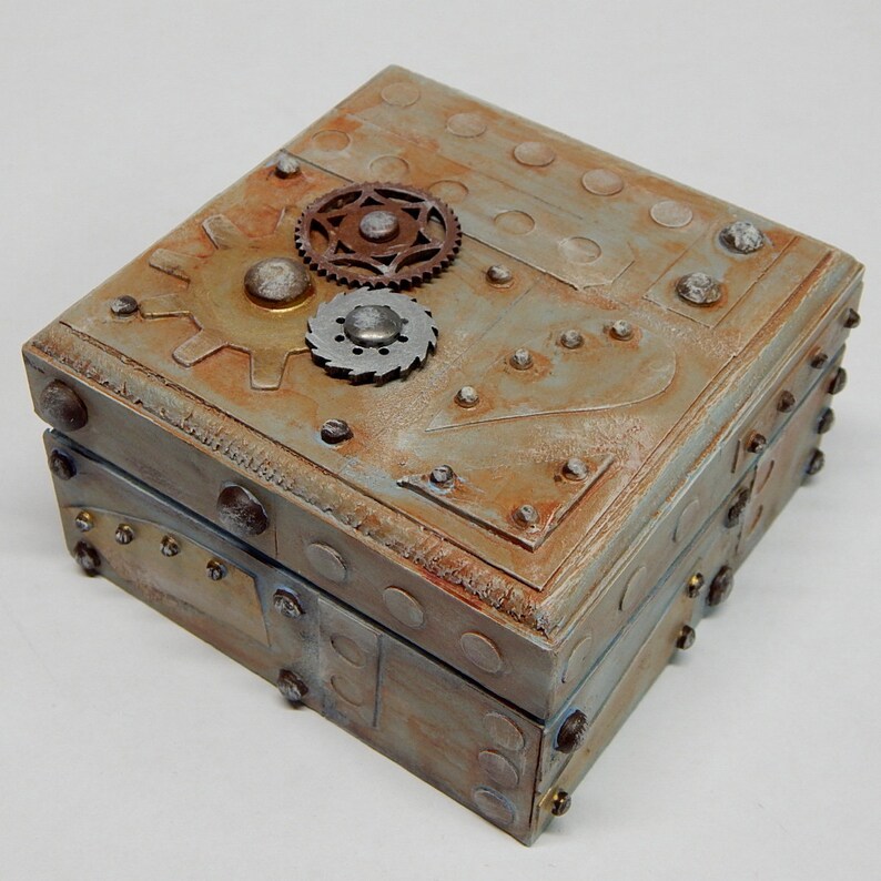 Steampunk Style Treasure Box Small Jewelry Assemblage Light Blue - Etsy