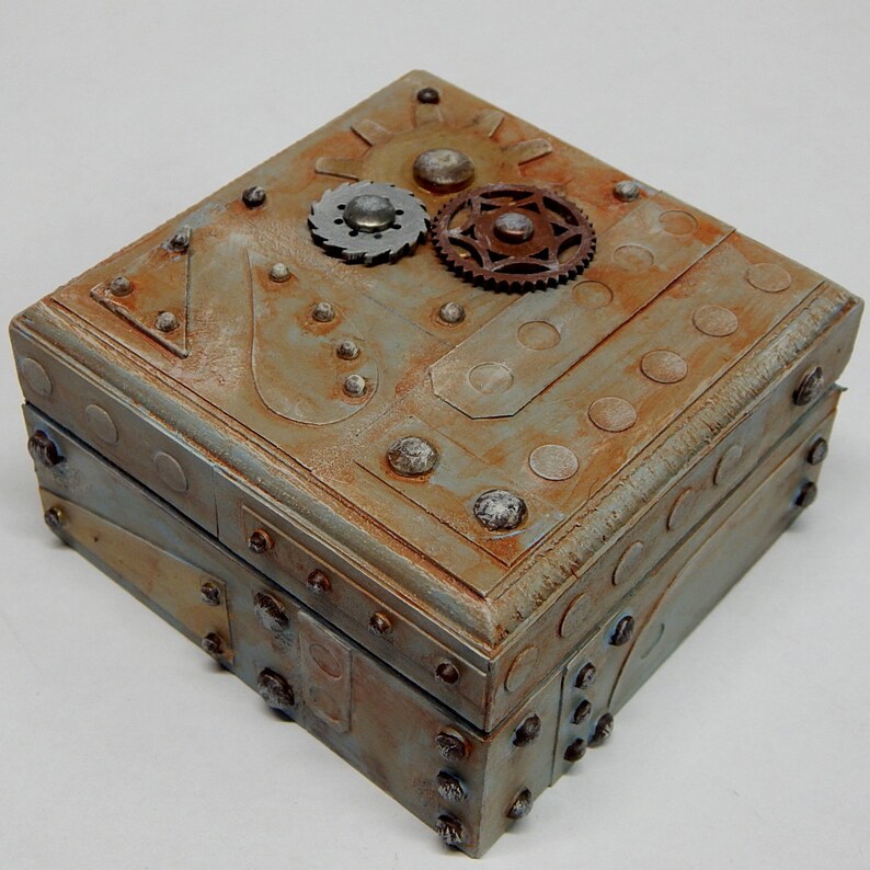 Steampunk Style Treasure Box Small Jewelry Assemblage Light Blue - Etsy