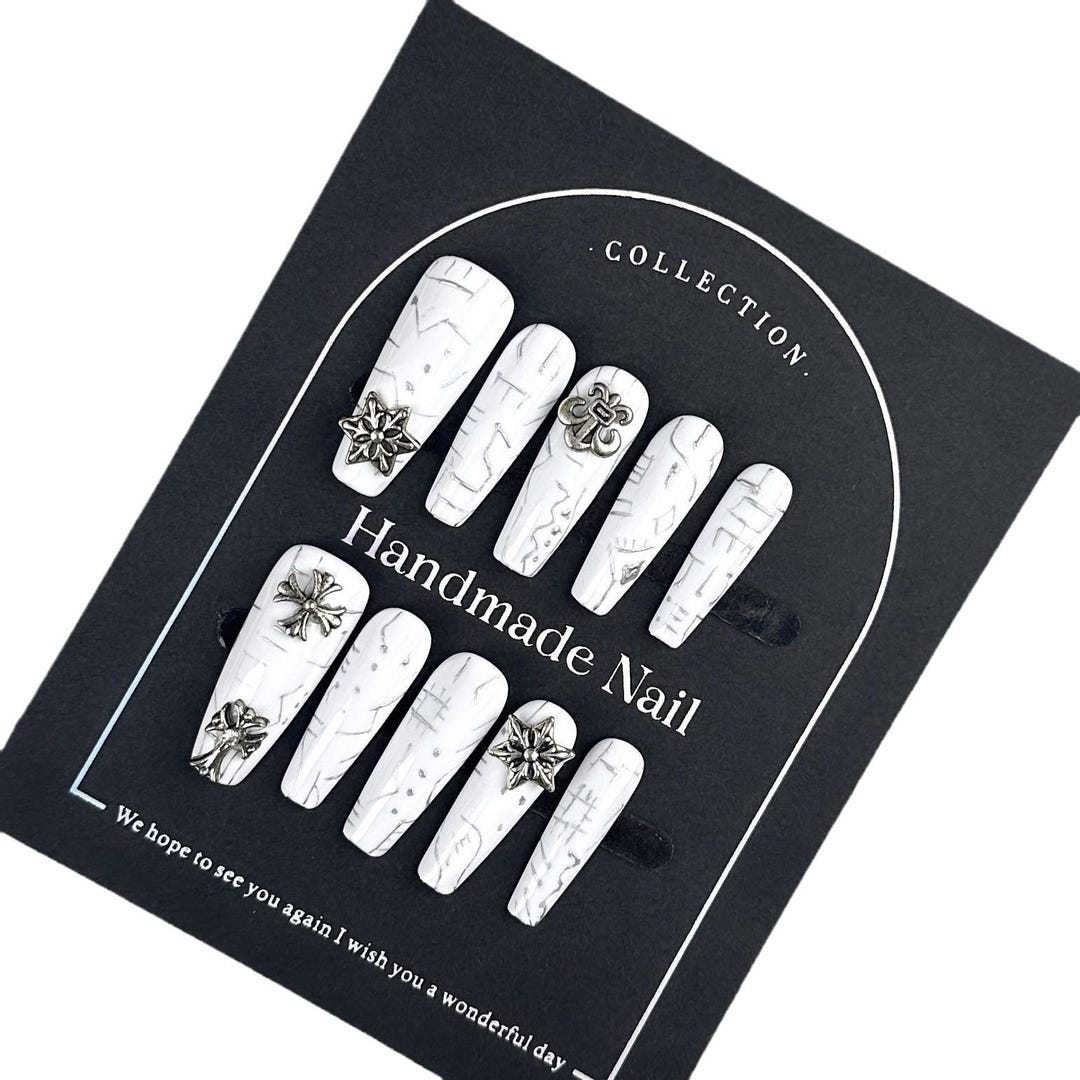 Punk Rock Press on Nails - Long Metal Studded Fake Nails - Handmade ...